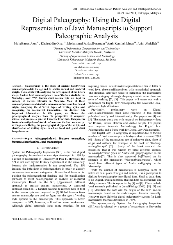 (PDF) Digital paleography: Using the digital representation of Jawi ...