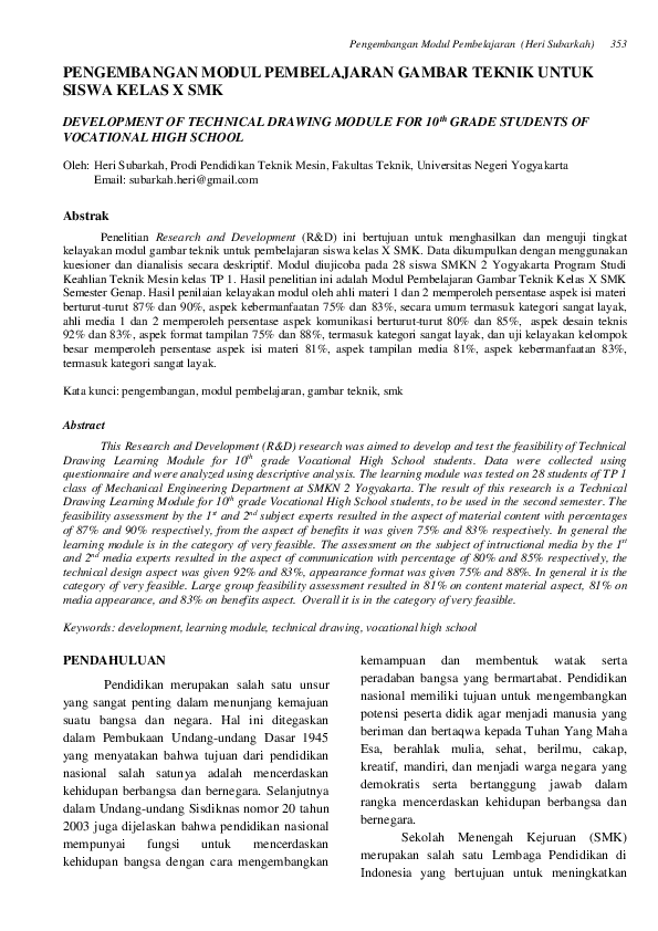 (PDF) Pengembangan Modul Pembelajaran Gambar Teknik Untuk Siswa Kelas X SMK