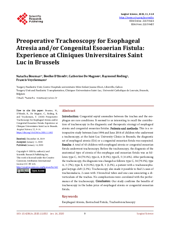 (PDF) Preoperative Tracheoscopy for Esophageal Atresia and/or ...