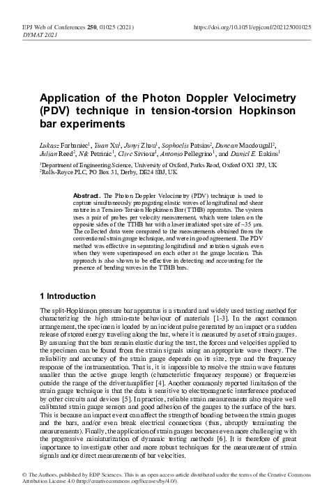 (PDF) Application of the Photon Doppler Velocimetry (PDV) technique in ...