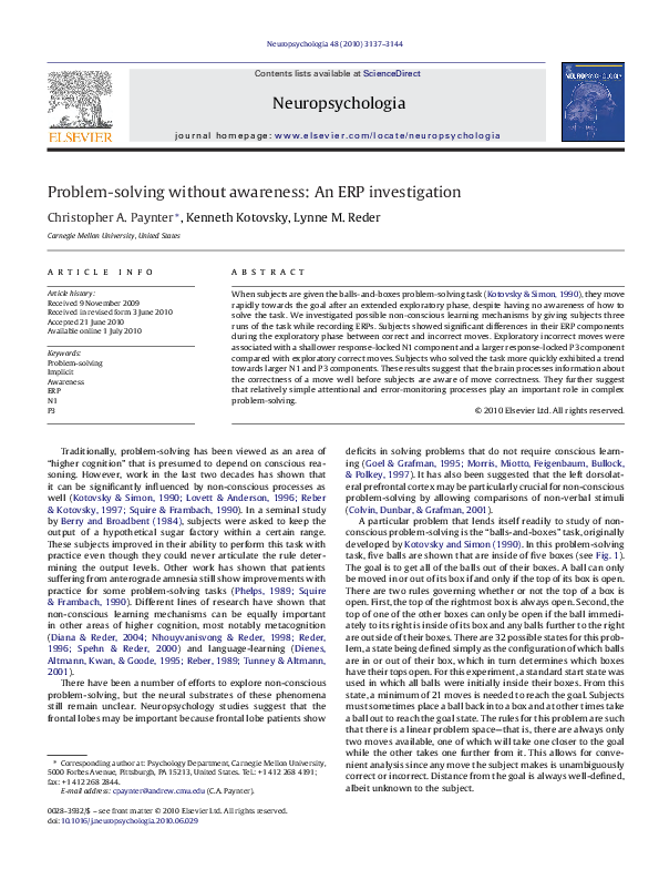 (PDF) Problem-solving without awareness: An ERP investigation