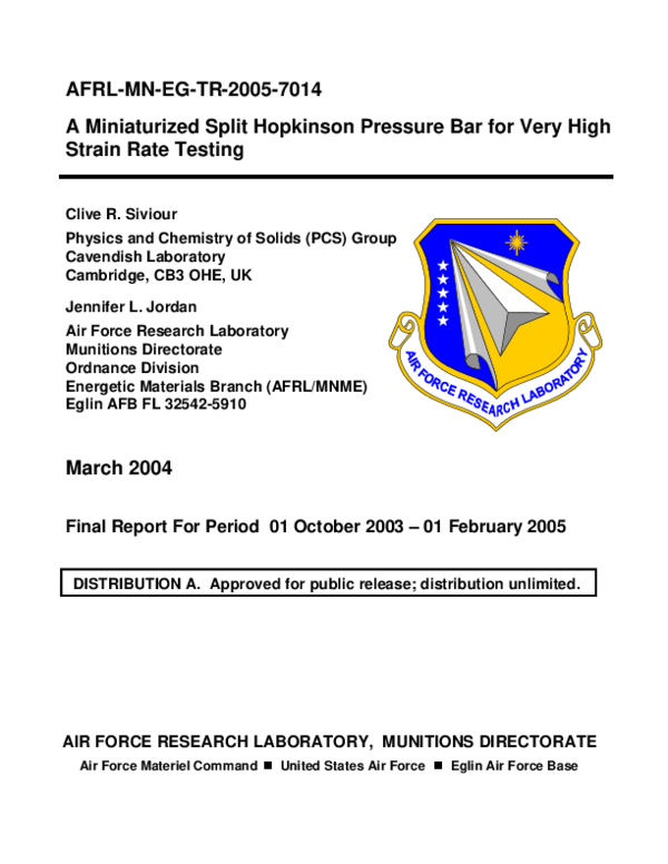 (PDF) A Miniaturized Split Hopkinson Pressure Bar for Very High Strain ...