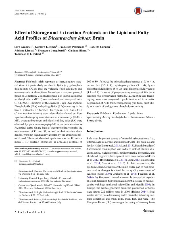 (PDF) Effect of Storage and Extraction Protocols on the Lipid and Fatty Acid Profiles of ...