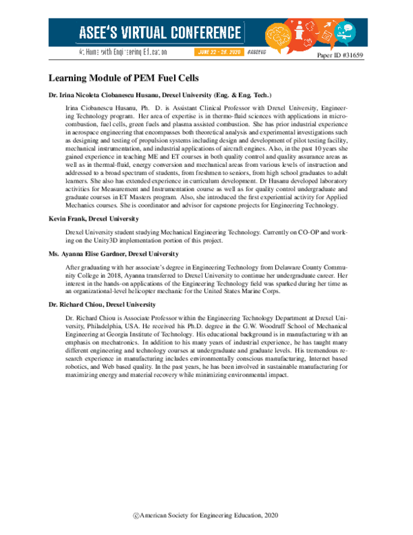 (PDF) Learning Module of PEM Fuel Cells