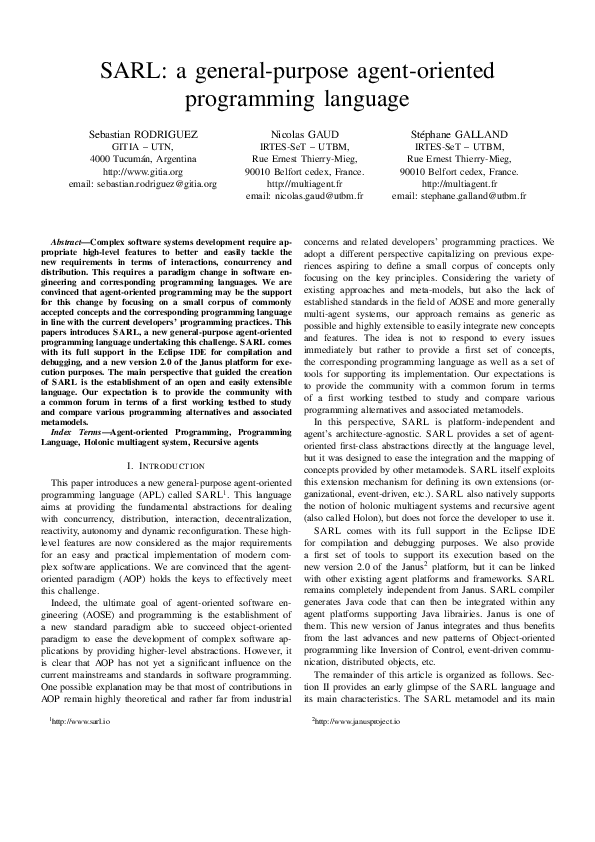 (PDF) SARL: A General-Purpose Agent-Oriented Programming Language
