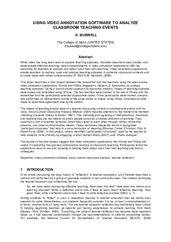 (PDF) Using Video Annotation Software to Analyze Classroom Teaching Events