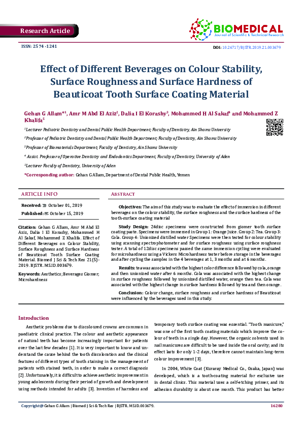 (PDF) Effect of Different Beverages on Colour Stability, Surface ...