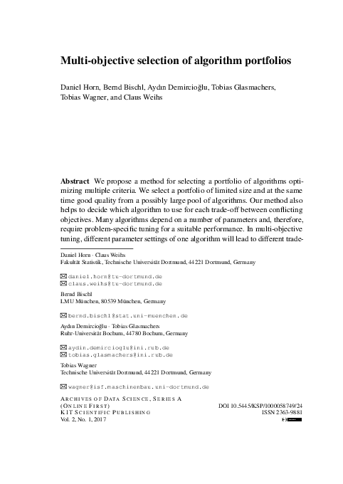 (PDF) Multi-objective selection of algorithm portfolios