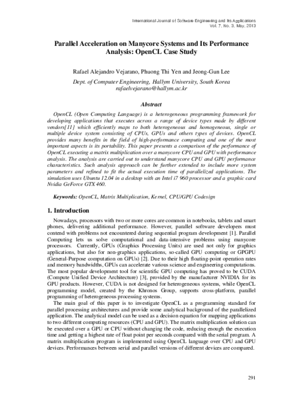 (PDF) Parallel Acceleration on Manycore Systems and Its Performance Analysis: OpenCL Case Study