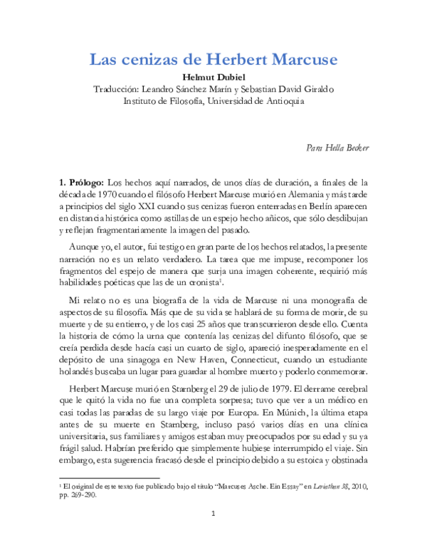 (PDF) Helmut Dubiel. (2022). Las cenizas de Herbert Marcuse (Trad ...