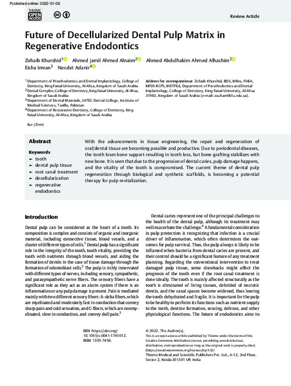 (PDF) Future of Decellularized Dental Pulp Matrix in Regenerative ...
