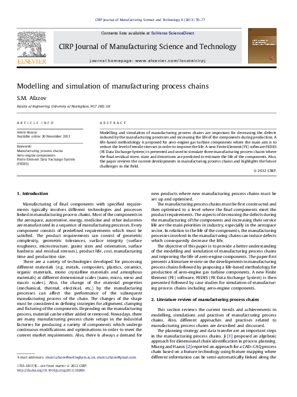 (PDF) Modelling and simulation of manufacturing process chains