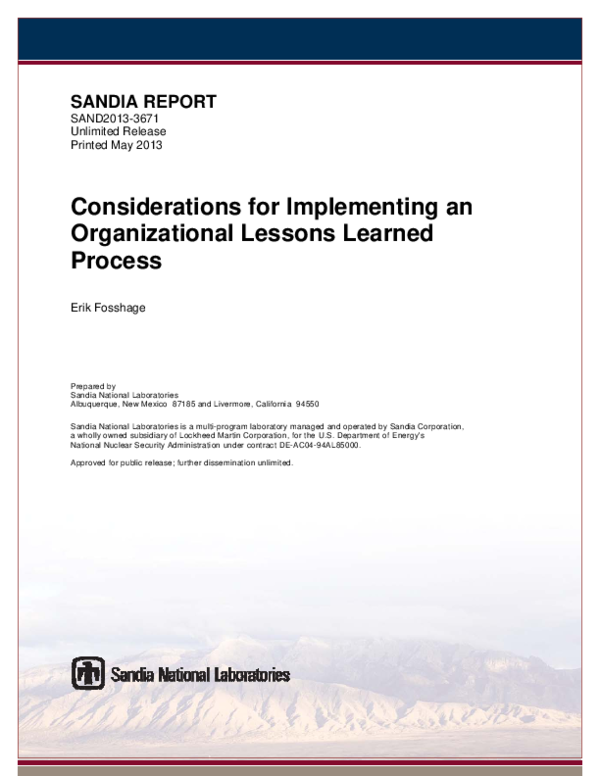 (PDF) Considerations for implementing an organizational lessons learned ...