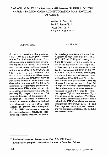 (PDF) Bagacillo de caña (Saccharum officinarum) predigerido por vapor a ...
