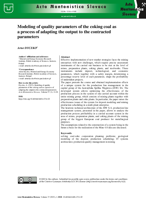 (PDF) Modeling of quality parameters of the coking coal as a process of ...