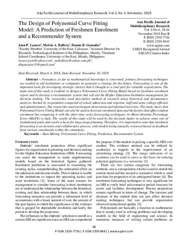 (PDF) The Design of Polynomial Curve Fitting Model: A Prediction of ...