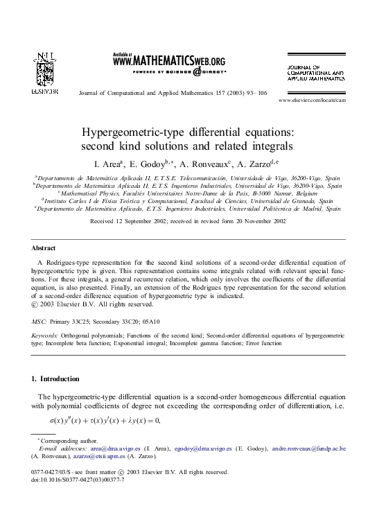 (PDF) Hypergeometric-type differential equations: second kind solutions ...