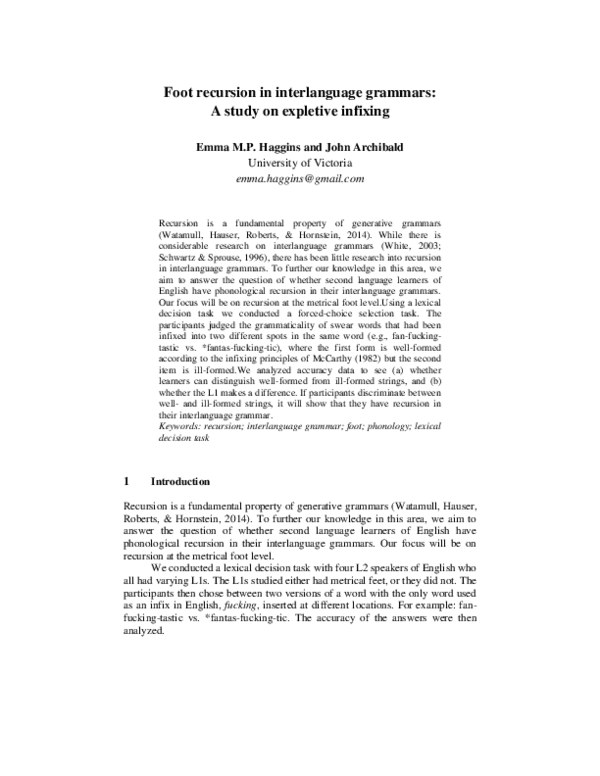 (PDF) Foot recursion in interlanguage grammars