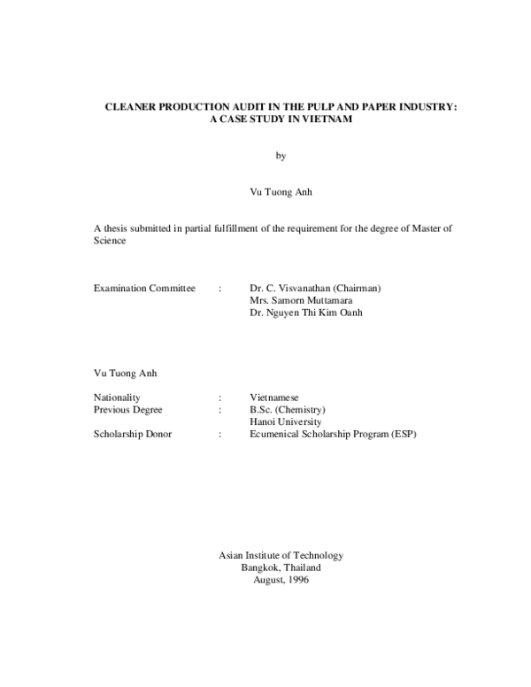 (PDF) Cleaner Production Audit in the Pulp and Paper Industry: A Case ...