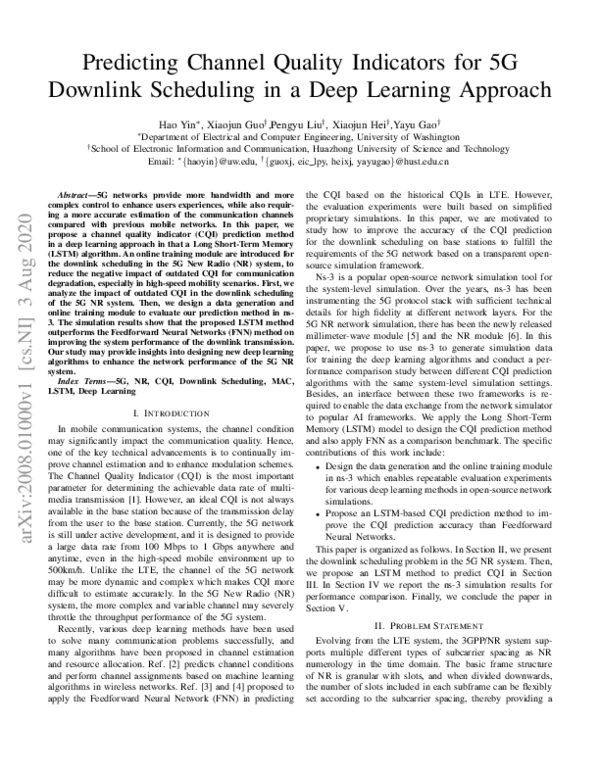 (PDF) Predicting Channel Quality Indicators for 5G Downlink Scheduling ...