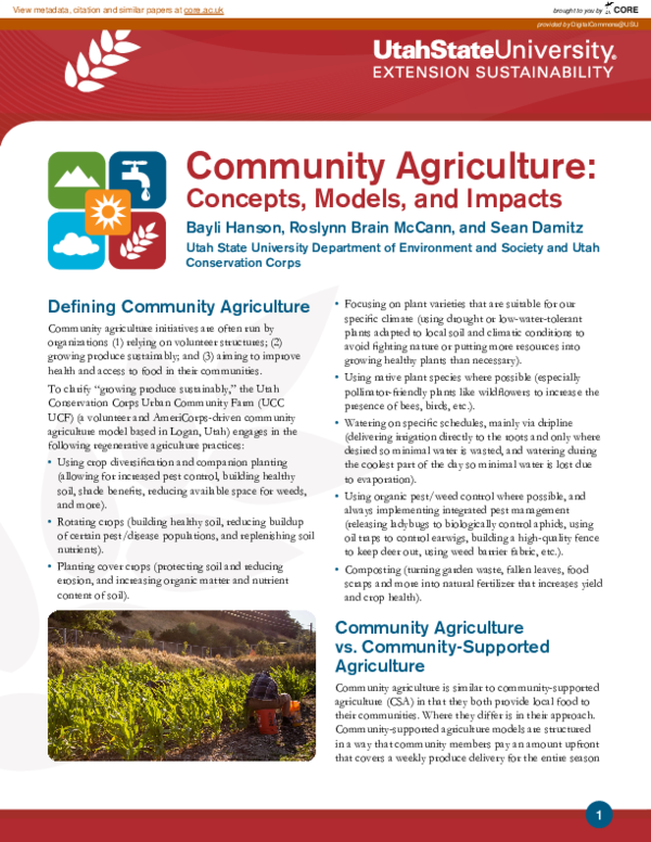 (PDF) Community Agriculture: Concepts, Models, and Impacts