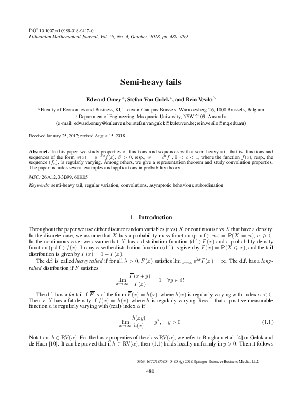 (PDF) Semi-Heavy Tails