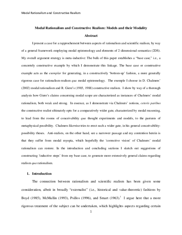 (PDF) Modal Rationalism and Constructive Realism: Models and Their Modality