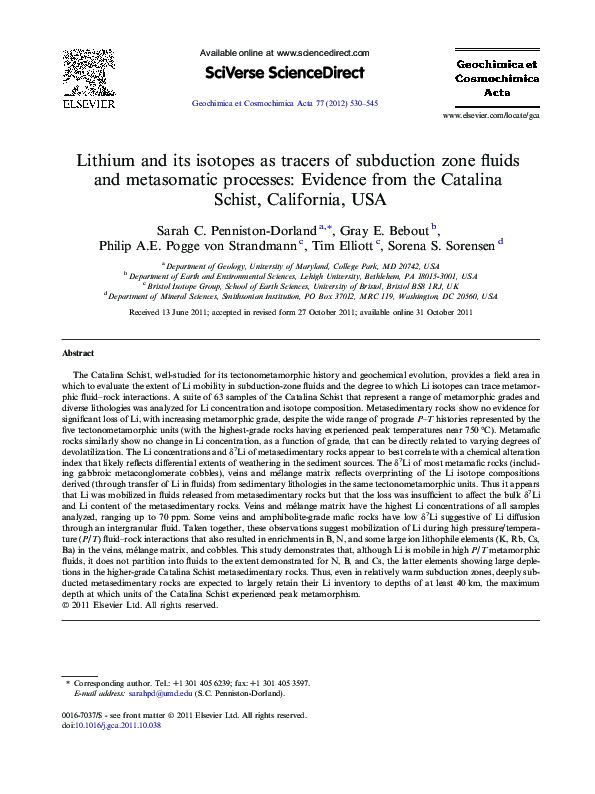 (PDF) Lithium and its isotopes as tracers of subduction zone fluids and ...