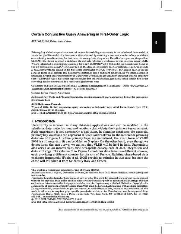 (PDF) Certain conjunctive query answering in first-order logic