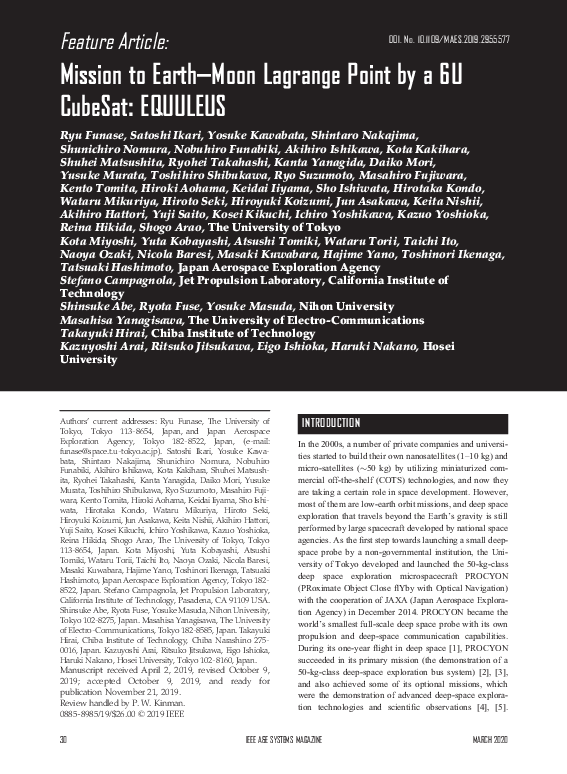 (PDF) Mission to Earth–Moon Lagrange Point by a 6U CubeSat: EQUULEUS