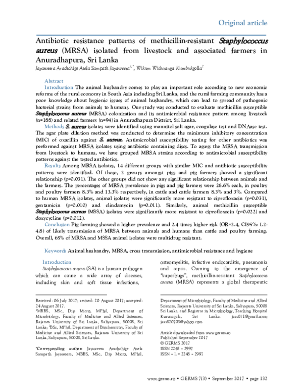 (PDF) Antibiotic resistance patterns of methicillin-resistant Staphylococcus aureus (MRSA ...