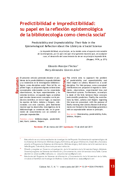 (PDF) Predictibilidad e impredictibilidad: su papel en la refl exión ...