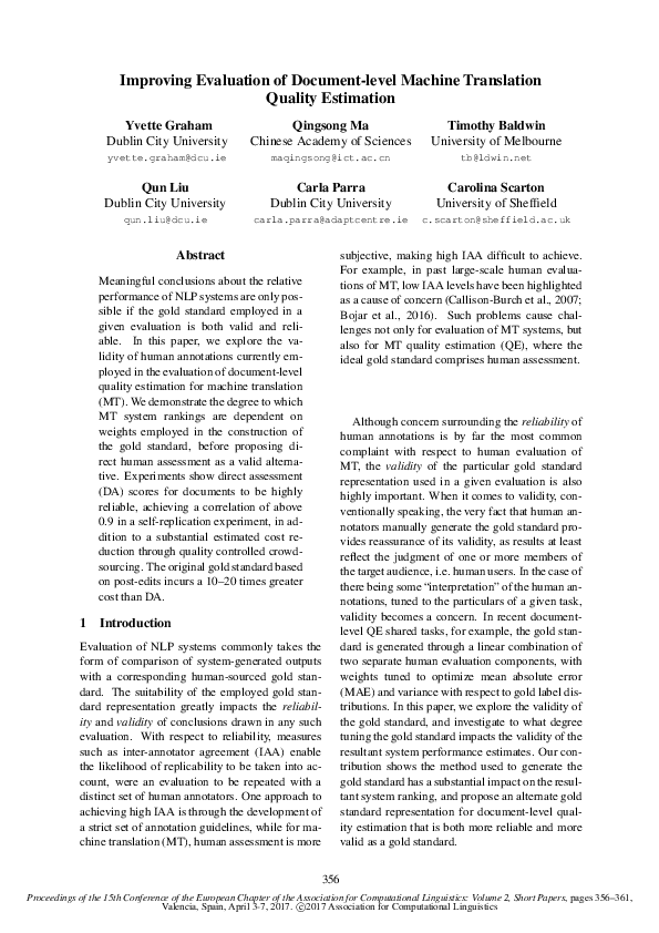 (PDF) Improving Evaluation of Document-level Machine Translation ...