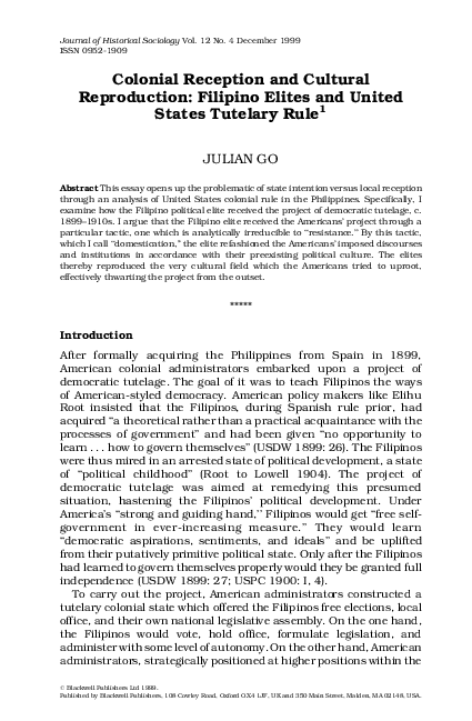 (PDF) Colonial Reception and Cultural Reproduction: Filipino Elites and ...