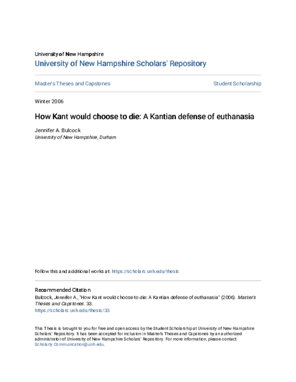 (PDF) How Kant would choose to die: A Kantian defense of euthanasia ...