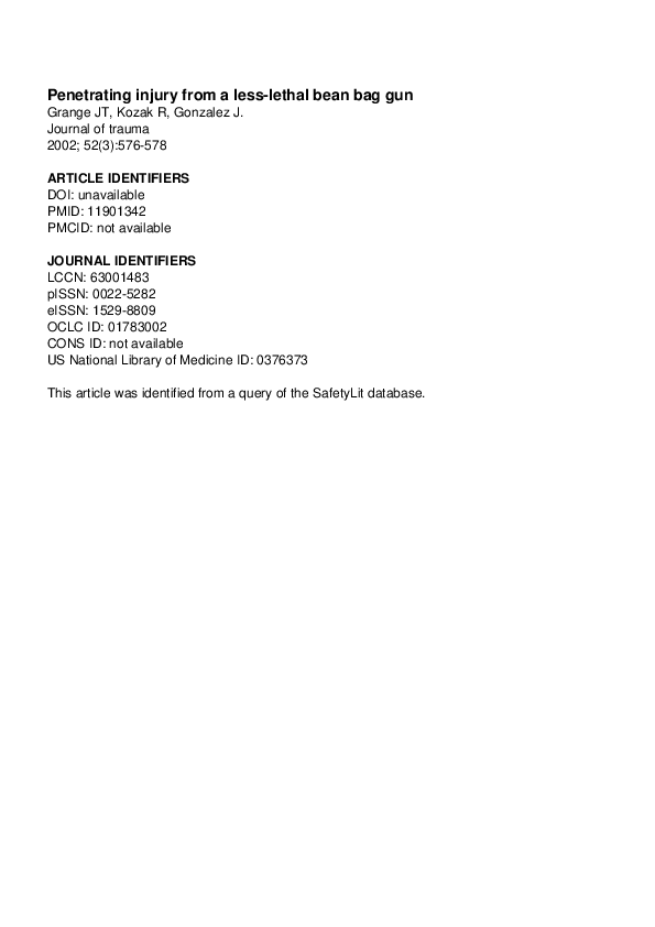 (PDF) Penetrating Injury from a Less-Lethal Bean Bag Gun | Richard ...