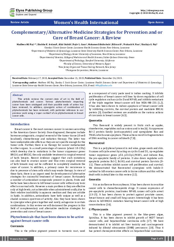 (PDF) Complementary/Alternative Medicine Strategies for Prevention and ...