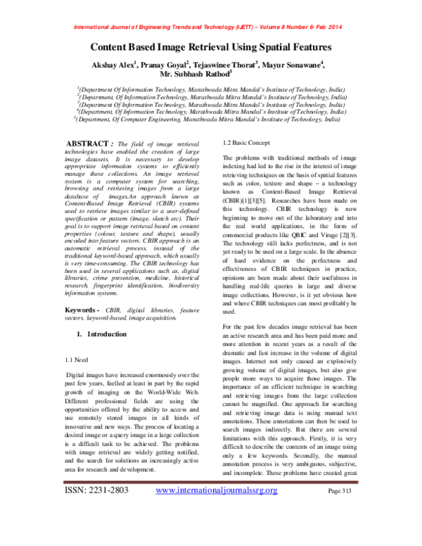 (PDF) Content Based Image Retrieval Using Spatial Features
