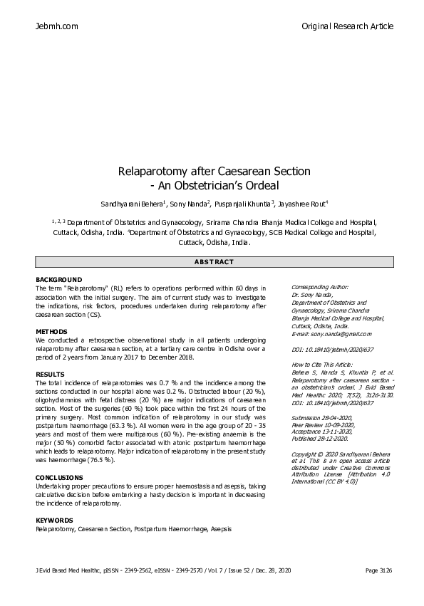 (PDF) Relaparotomy after Caesarean Section - An Obstetrician’s Ordeal