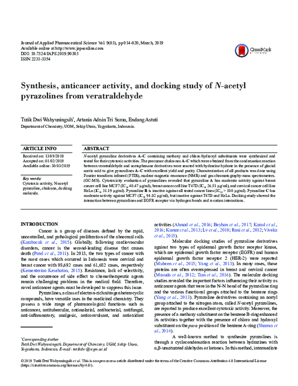 (PDF) Synthesis, anticancer activity, and docking study of N-acetyl ...