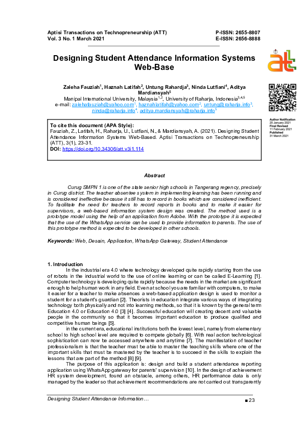 (PDF) Designing Student Attendance Information Systems Web-Based