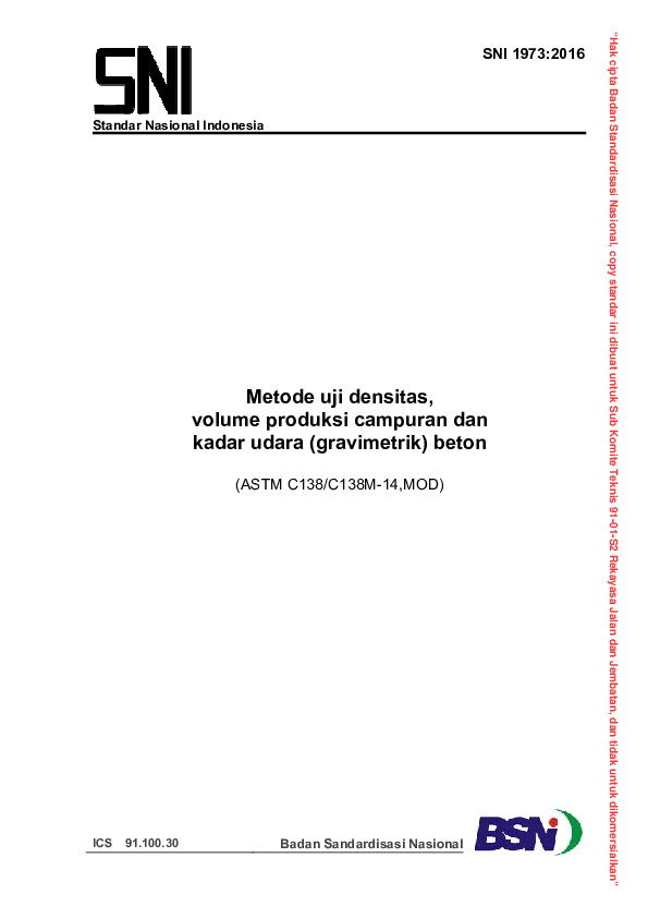 (PDF) SNI 1973-2016 - Metode uji densitas volume, produksi campuran dan ...