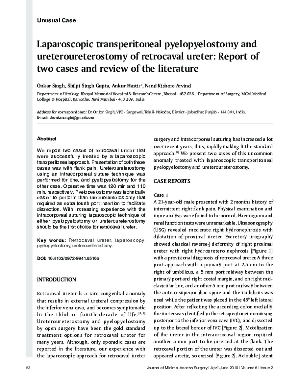 (PDF) Laparoscopic transperitoneal pyelopyelostomy and ...