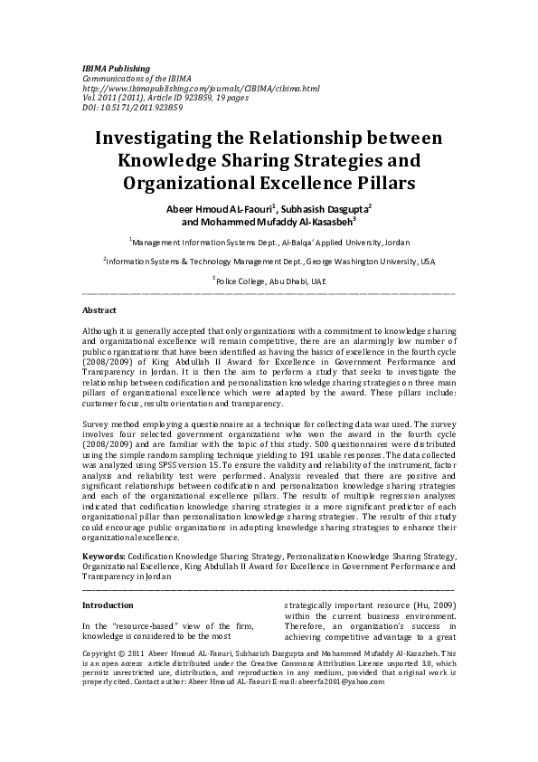 (PDF) Investigating the Relationship Between Knowledge Sharing Strategies and Organizational ...
