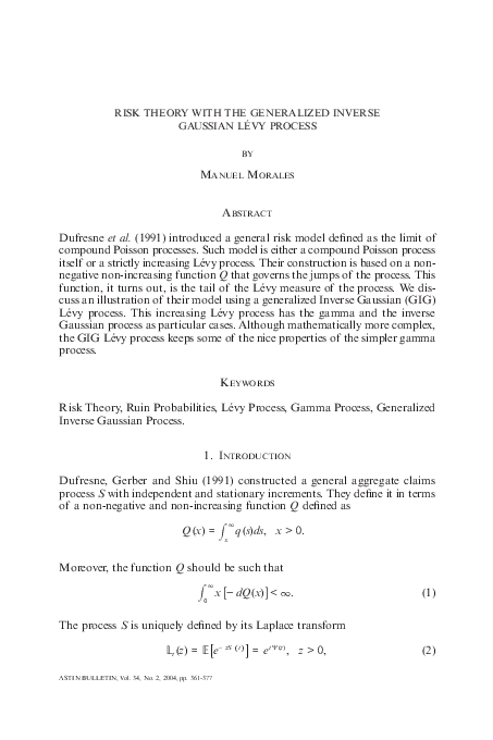 (PDF) Risk Theory with the Generalized Inverse Gaussian Lévy Process