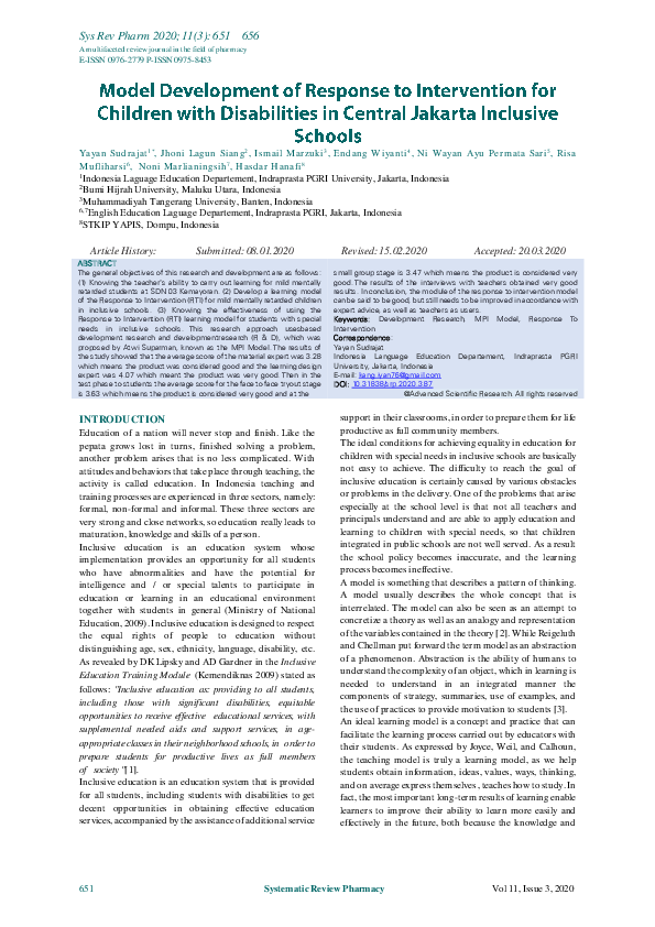 (PDF) Model Development of Response to Intervention for Children with ...