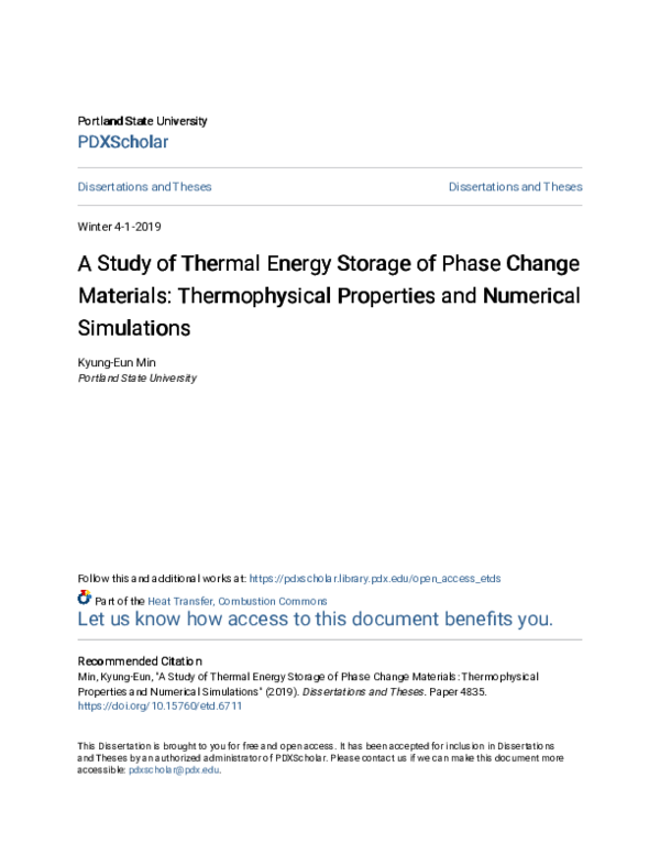 (PDF) A Study of Thermal Energy Storage of Phase Change Materials: Thermophysical Properties and ...