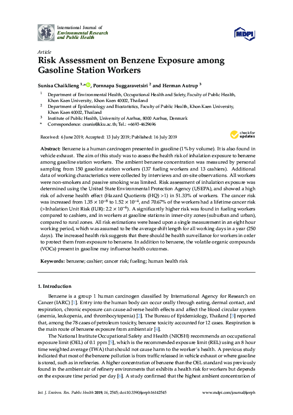 (PDF) Risk Assessment on Benzene Exposure among Gasoline Station Workers