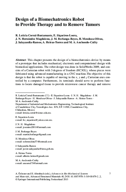 (PDF) Design of a Biomechatronics Robot to Provide Therapy and to ...