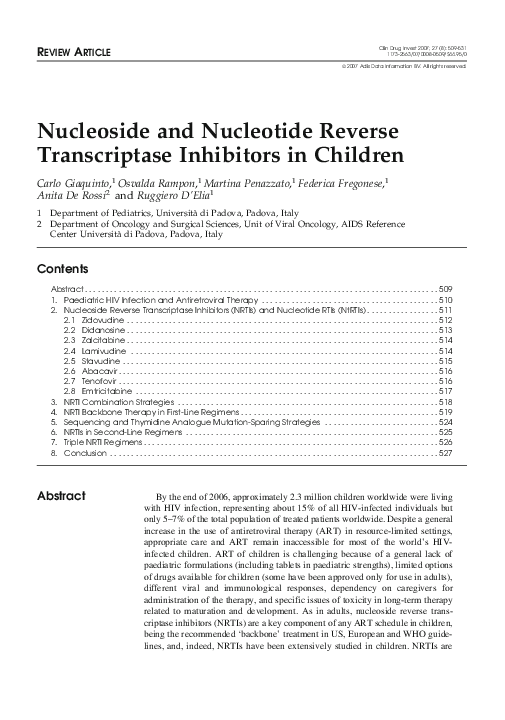 (PDF) Nucleoside and Nucleotide Reverse Transcriptase Inhibitors in ...